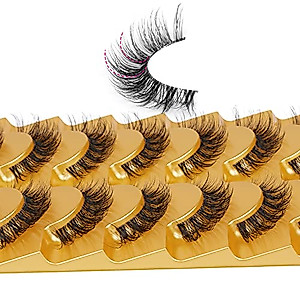 Natural Lashes Wispy False Eyelashes Natural Mink Lashes D Curl Faux Mink Eyelashes Fluffy Volume Cat Eye Lashes 7 Pairs by Eefofnn