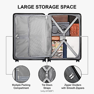 LEVEL8 Elegance Matte Luggage Set, 20 Inch Carry-on Luggage, 24&28 Large Suitcase Lightweight Hardside Suitcases with Wheels,Tsa Lock,3-Piece Set(20/24/28), Black