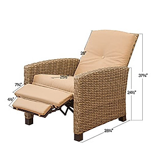 Domi Indoor & Outdoor Recliner, All-Weather Wicker Reclining Patio Chair, Khaki Cushion (Khaki)