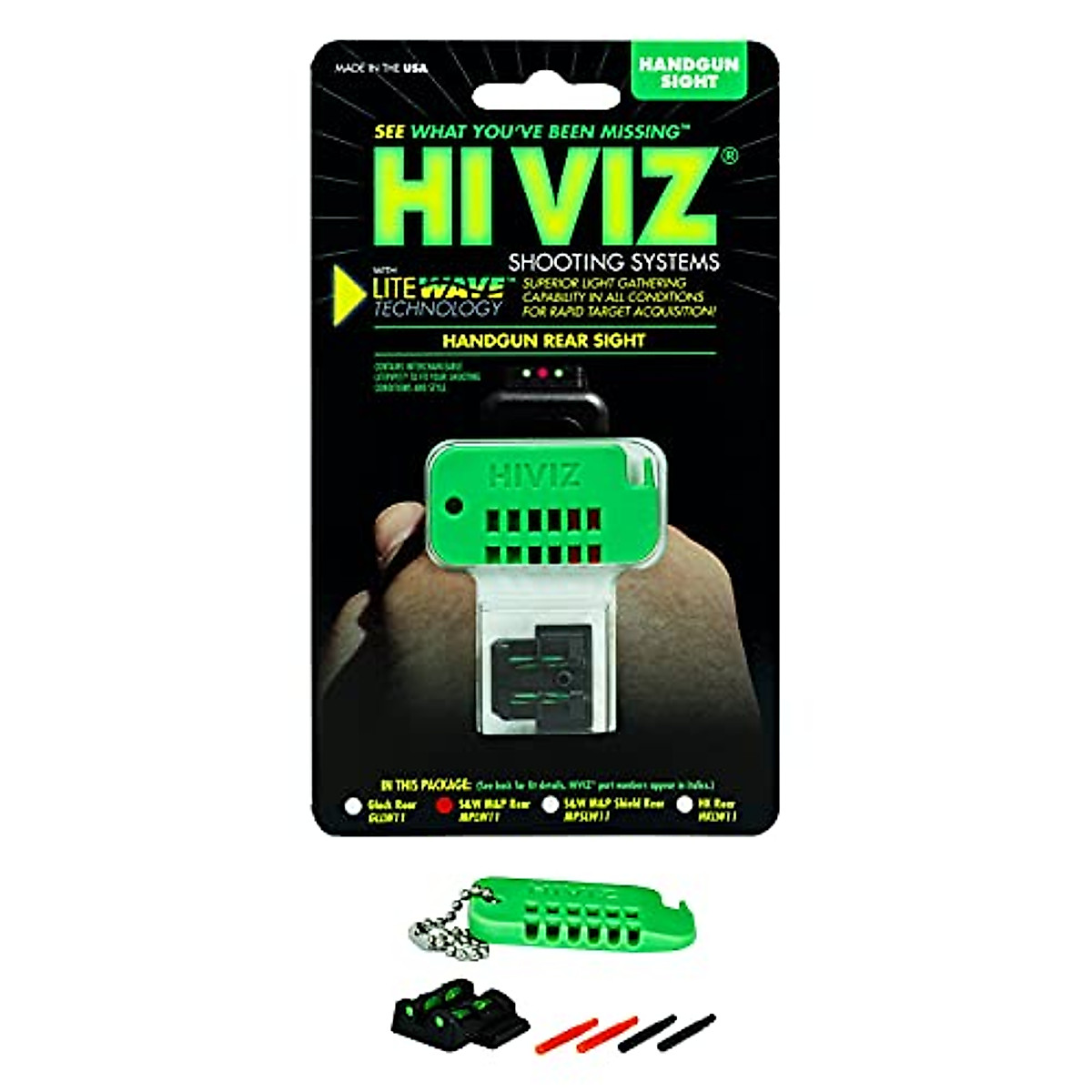 HIVIZ unisex adult HiViz MPLW11 Interchangeable LITEWAVE Rear Handgun Sight for Smith Wesson M P Full Size Compact E, Green, Red, and Black, One Size US