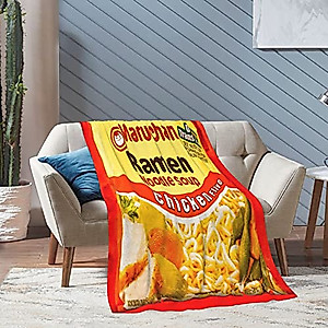 Ramen Noodle Soup - Beef Flavor Ramen Noodles Soup Throw Blanket Fuzzy Plush Fleece Instant Noodle Blankets Soft Cozy Microfiber Flannel Blanket for Couch Bed Decor Travel 50"X40"