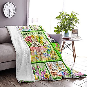 CYREKUD Easter Blanket Throw,Easter Gifts for Kids,Spring Easter Gifts Blanket,Easter Egg Cute Rabbit Floral Blanket,Cozy Easter Themed Gifts for Women Blanket Sofa Couch Beds Decor 50''x60''