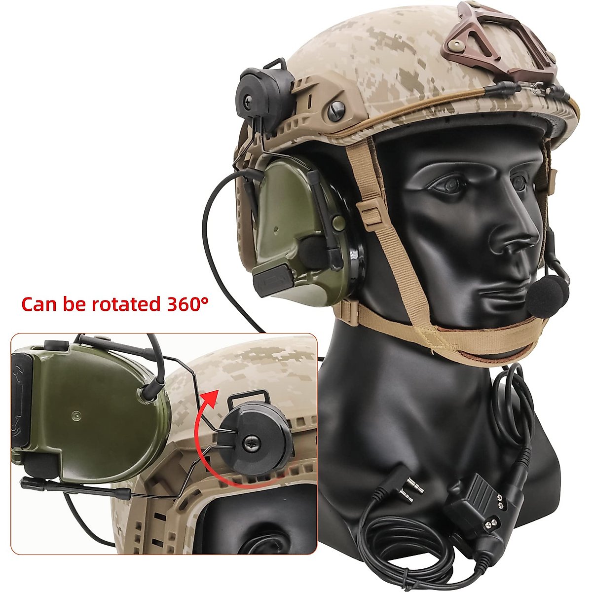 HEARFALCOM Tactical Comta III Headset Helmet ARC Rail Adapter Bracket Version with U94 PTT Adapter Compatible with Baofeng UV-5R, UV-82 Walkie Talkie for Airsoft Sports（FG）