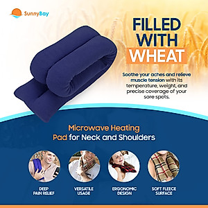 SunnyBay Microwave Heating Pad for Neck and Shoulders, 2.2 lbs 26 inch Long Versatile Microwavable Neck Wrap Warmer or Cool Pack, Hot or Cold Therapy to Relax Sore Muscles (Blue)