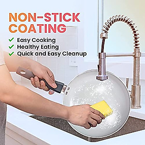 Mueller Pots and Pans Set Nonstick 16-Piece Healthy Stone Kitchen Cookware Sets - PFOS, PFOA Free, Stainless Steel Steamer, Butter Warmer, Deep Fry Pan, Sauce Pan, Pot, Vented Glass Lids, Light Grey