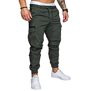elselect Mens Joggers Cargo Pants Athletic Workout Track Pants Active Tactical Fashion Casual Track Pants Cotton Tapered Outdoor Running Training Bodybuilding Gym Trousers Sweatpants Army Green XL
