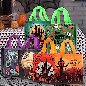 CIEHER 12PCS Halloween Treats Bags Party Favors Halloween Trick or Treat Bags, Halloween Tote Bags with Handles, Halloween Candy Bag Gift Bags, Halloween Party Supplies, 9"×8.6"×4.33"
