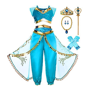 KuKiee Girls Princess Costume Halloween Cosplay Party Dress Up (5-6/120, Blue with Accessories)