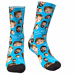 OMG SOCKS Custom Face Socks Multiple Faces, Your Photo Picture on Socks for Men Women Dad Father's Day Birthday Smoky Blue