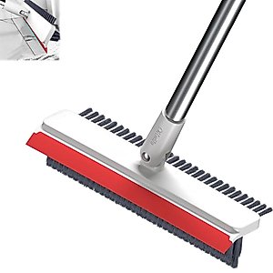 Three Sided Floor Brush,Floor Scrub Brush with Long Handle,3 in 1 Scrape and Double-Sided Stiff Bristle Scrub Brush,Rubber Broom Carpet Rake,Scrape & Heavy-Duty Stiff Bristle Scrubber Brush for Bath