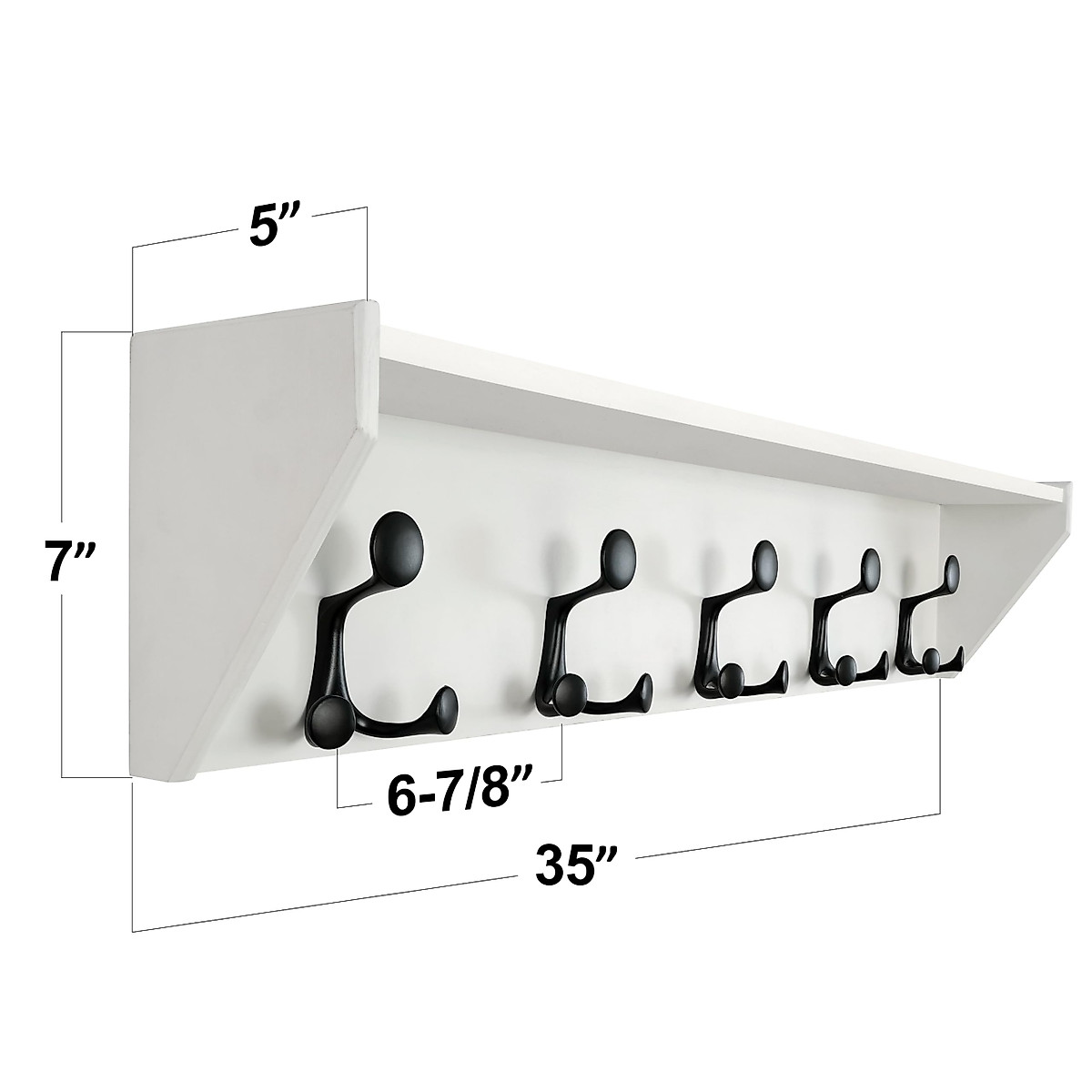 SKOLOO Wall Shelf with Hooks, 35-Inch White Coat Rack Wall Mount with Shelf Organizer - Heavy Duty, 5 Tri Hooks - Perfect for Entryway, Hallway, Living Room, Bedroom, Mudroom