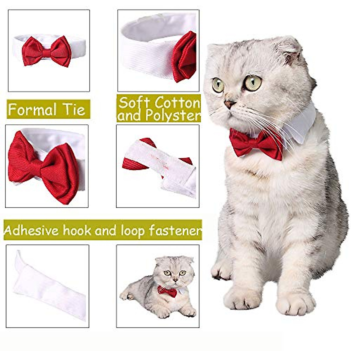 Bolbove Adjustable Formal Pet Bowtie Collar Neck Tie for Dogs & Cats (Small, Red)
