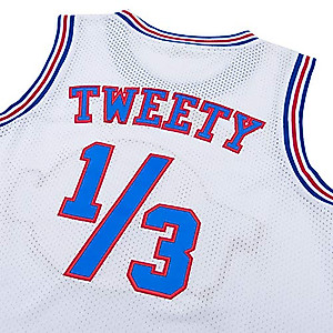 CNALLAR Mens Basketball Jersey 1/3 Tweety Space Movie Jersey White/Black (White, Large)