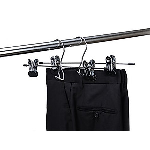 6 Quality Pants Hangers Heavy Duty Add-on Skirt/Slack Metal Hanger, Extra Wide Adjustable Clips, Multi Stackable Add on Hangers, Chrome, Jeans, Bottoms, Set of 6