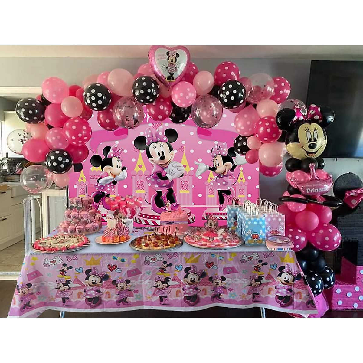 ANDXIN Pink Cartoon Mouse Backdrop, Tablecloth, Birthday Party Decorations, Vinyl, Environmentally Friendly Materials, 6x4FT, 70x42in