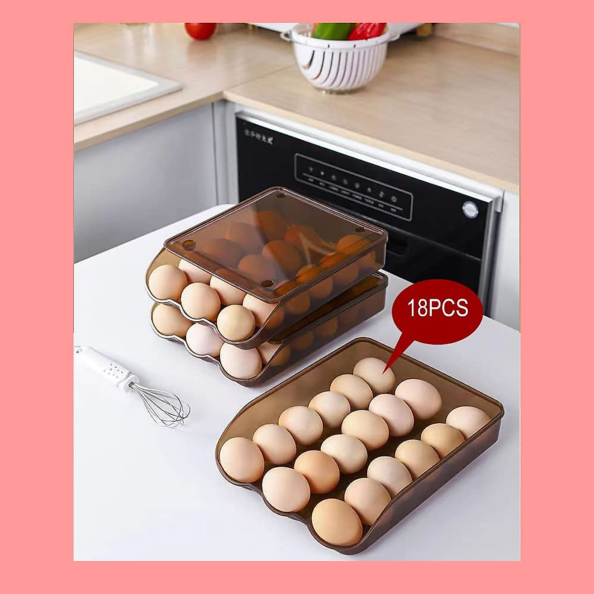 Egg Holder For Refrigerator，Automatic Replenishment Of 36 Egg Preservation Plastic Storage Box,With Lid Stackable Clear Egg Organizer Storage Box,7 Degree Tilt (2 Layer)