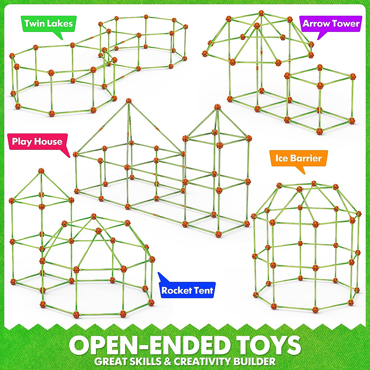 Fort Building Kit for Kids 4,5,6,7,8+Year Old Boys & Girls, 140 pcs, Creative STEM Building Toys for DIY Castles, Tunnels, Play Tent, Ideal Gift for Aged 5-8