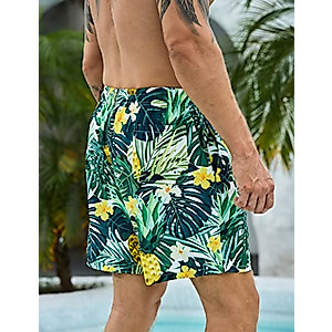 KBVOT Mens Swim Trunks with Compression Liner 7 inch Inseam 2 Pack Quick Dry Stretch Beach Shorts Bathing Suits Swimwear