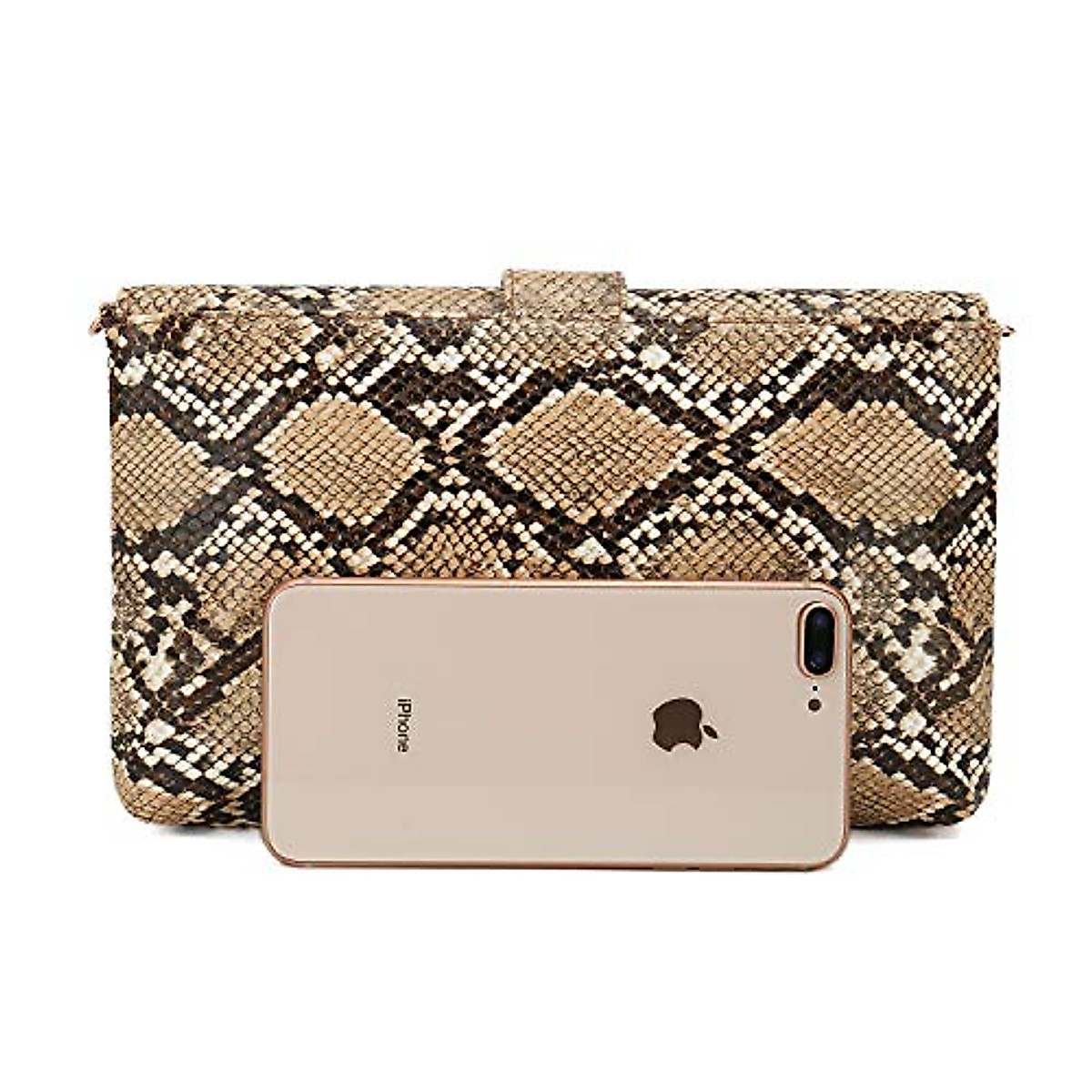 CHARMING TAILOR Snake Clutch Purse with Wrist Strap PU Python Clutch Dress Handbag (Beige)