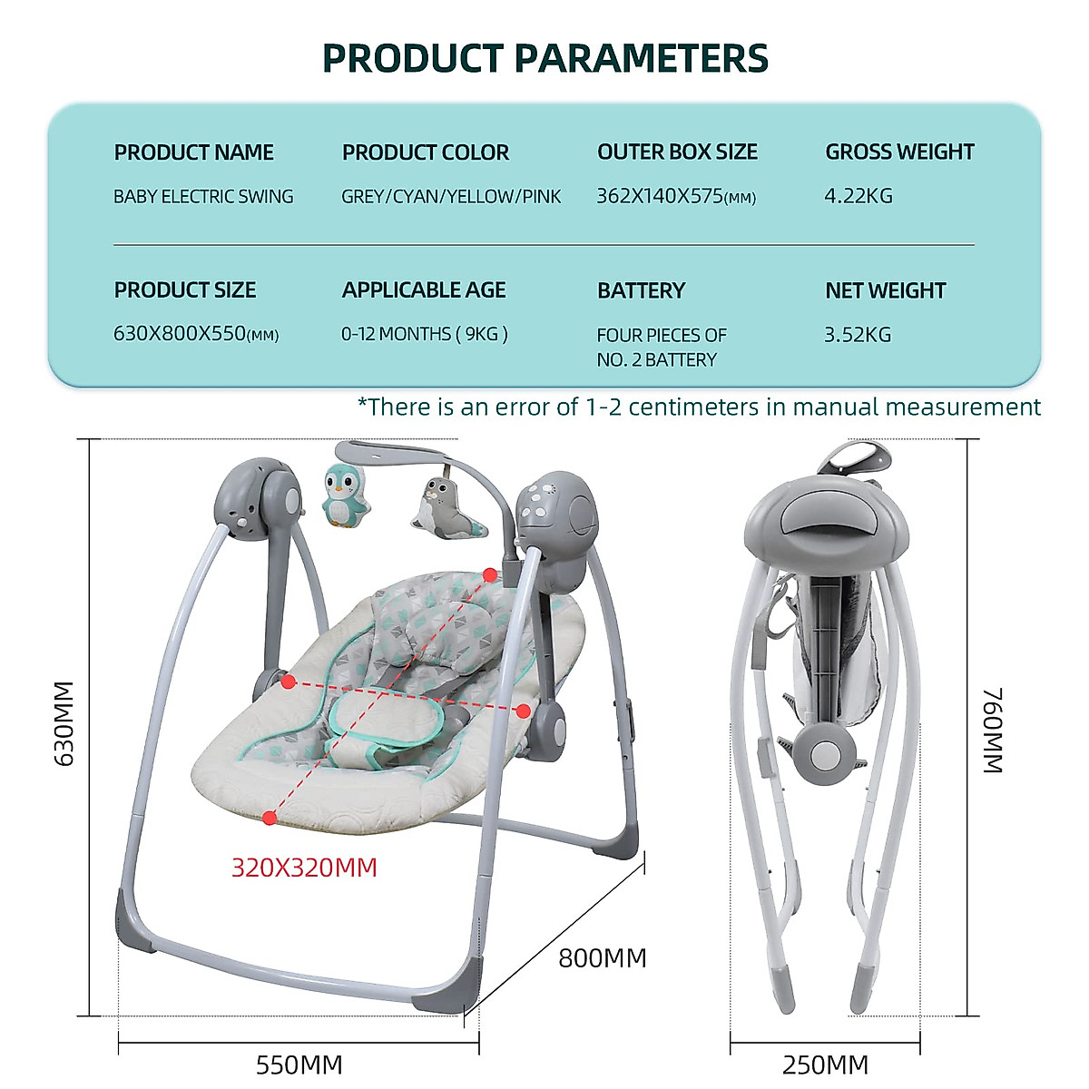 Vannetgo Comfort Portable Swing,Comfort Baby Rocking Chair with Soothing Music，Foldable,Bionic Design, Baby Rests Peacefully (WTY25122)