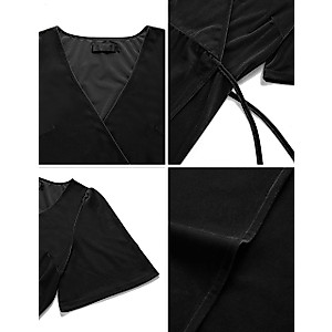 MEROKEETY Women's Short Sleeve Vintage Velvet Long Dress Sexy Boho Wedding Guest Evening Maxi Dresses, Black, Large