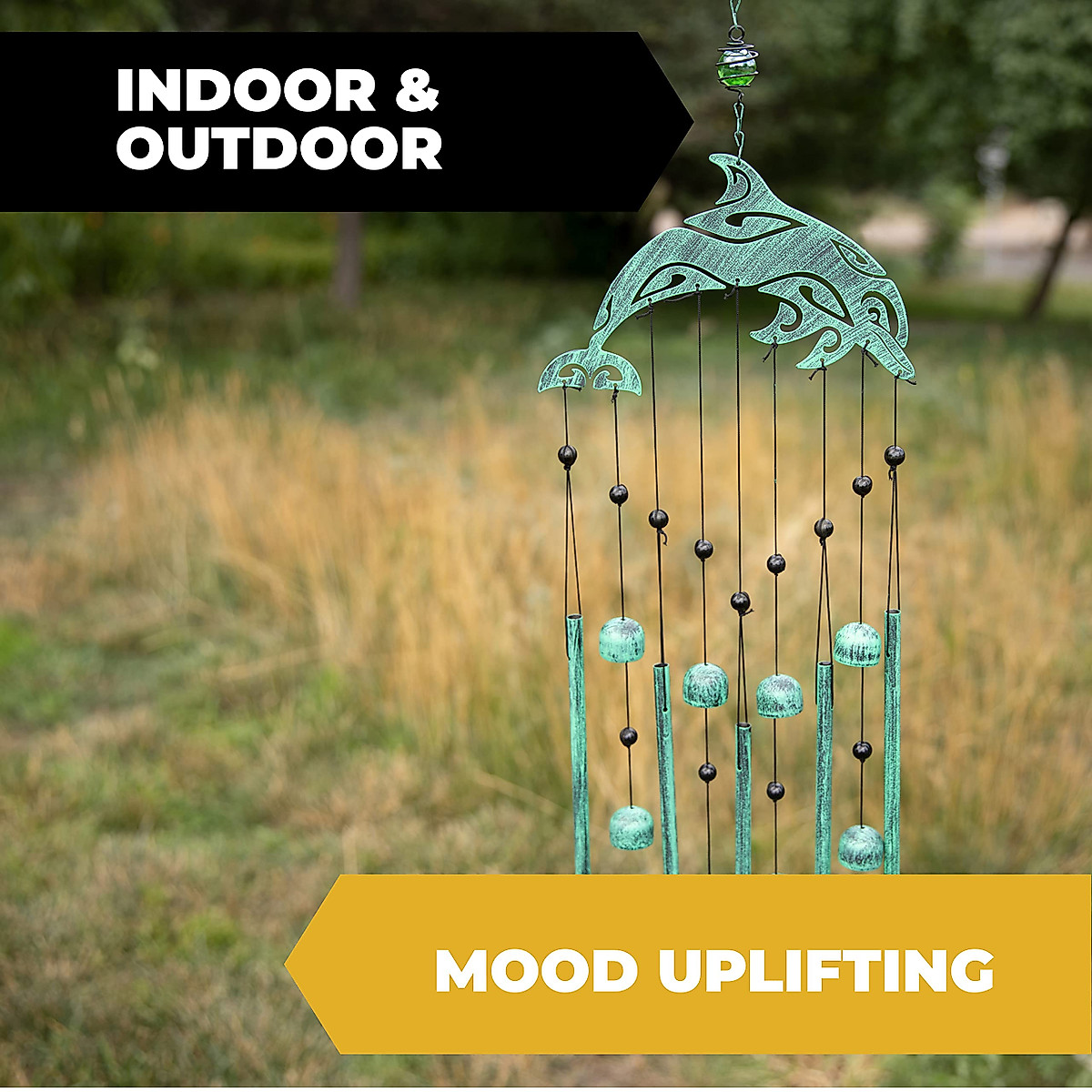 VP Home 28.5" H Tribal Dolphin Wind Chimes for Outside Unique Tribal Dolphin Windchimes for Outdoor Decorations Garden Decor Dolphin Cimes for Women, Mom, Grandma, Unisex