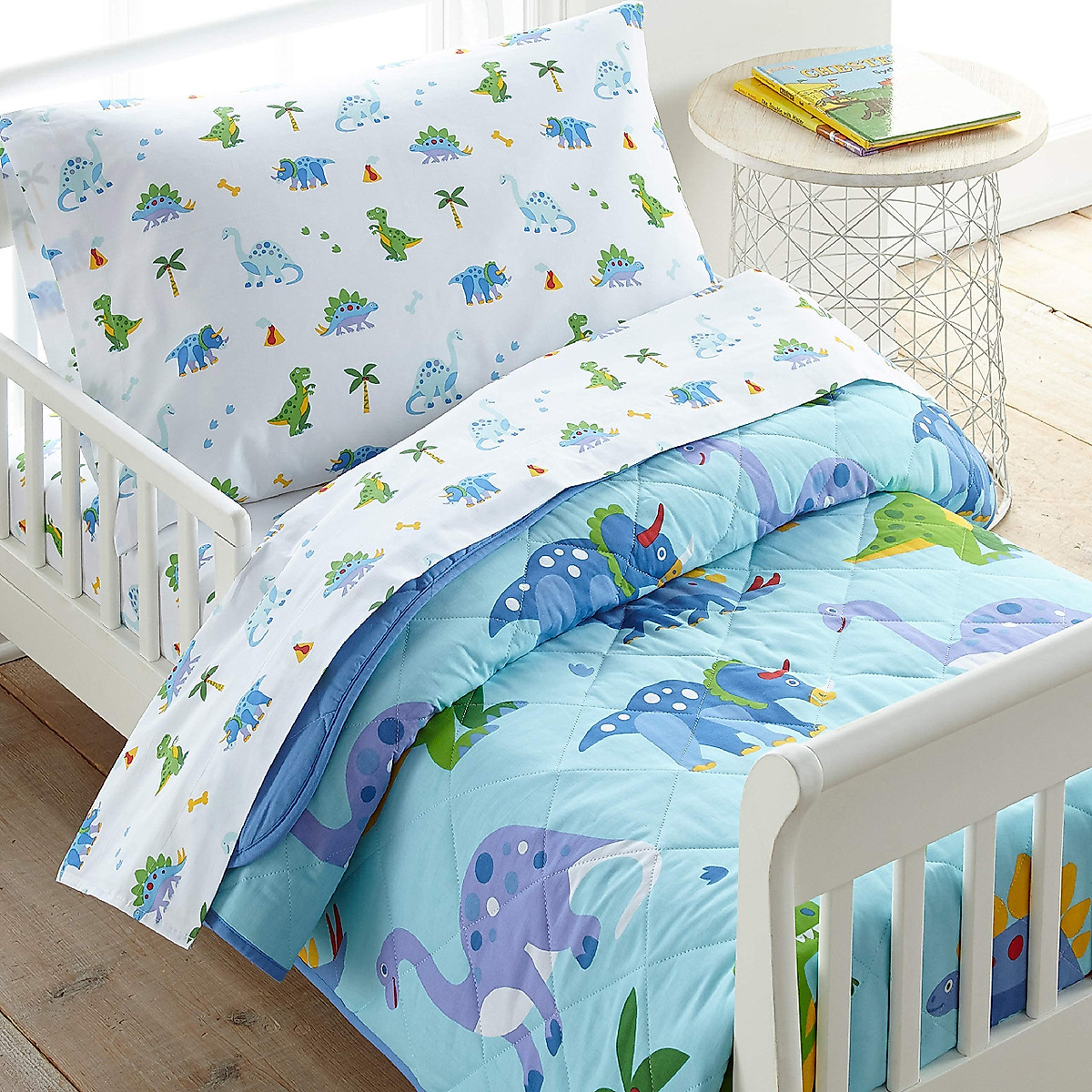 Wildkin Toddler Cotton Comforter & Sheet Set Bundle (Dinosaur Land)