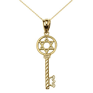 14k Yellow Gold Star of David Key Pendant Necklace, 16"