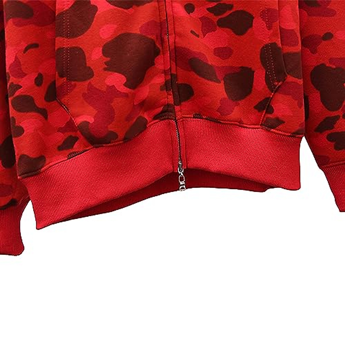 Men's Hoodie Shark Mouth Full Zip Jackets Oversized Long Sleeve Coat Trendy Hip Hop Tops Full Zip Hoodie for Men RED-M
