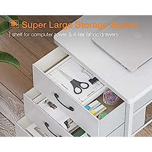 ODK 55 inch L Shaped Computer Desk with USB Charging Port & Power Outlet, L-Shaped Corner Desk with 4 Tier Drawer & Monitor Shelf for Home Office Workstation, Modern Style Writing Table, White