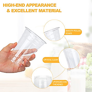 TashiBox [16oz - 150 Cups Clear Plastic Cups, Non reusable plastic cups for tea,smoothies Sodas and Mixed Drinks