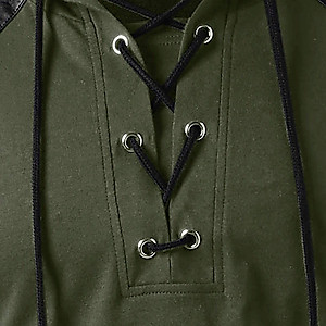 Men's Gothic Steampunk Shirts Sweatshirt Lace Up Long Sleeve Pullover Hooded Tee Tops Green