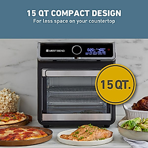 West Bend Air Fryer Oven 15-Quart with Digital Controls Easy-View Door and 16 Cooking Presets, Includes Eight Accessories, 1000-Watts, Black
