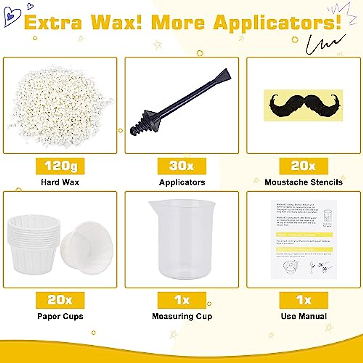 Auperwel 120g Wax Nose Wax Kit - Includes 30 Applicators for Quick & Painless Nose Hair Waxing, Perfect for Men and Women, Long Lasting Nose Hair Remover Wax Kit with 20-30 Uses - Black