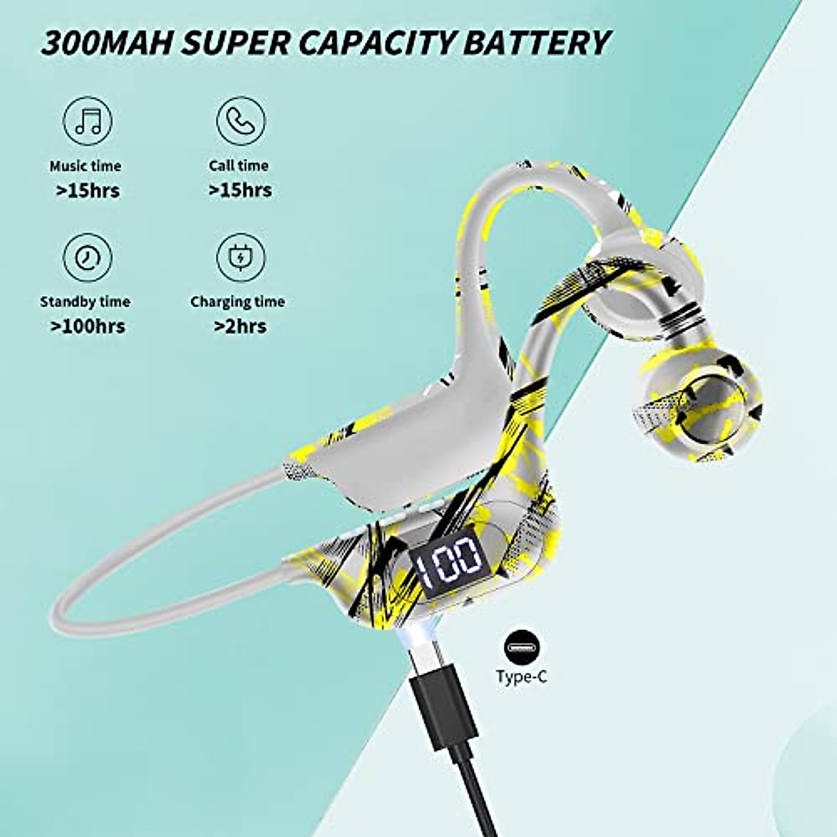 300mAh Conduction Headset Wireless Bluetooth Headset Sports Running Power LED Power Digital Display