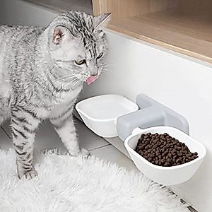Cat Food and Water Bowls Set, Adjustable Elevated Cat Bowls, Hanging Cat Food Bowls,Wall Mounted Cat Water Bowl No Spill with 8.5 oz Each, Anti Vomiting,Dishwasher Safe,White