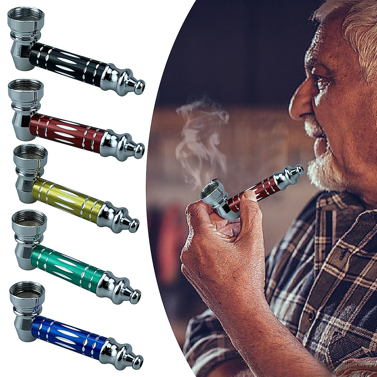 Janfu Random Color Alloy Fashion Carved Pipe Portable Removable Cleaning Pot Pipe Crafts (A - 1PC)