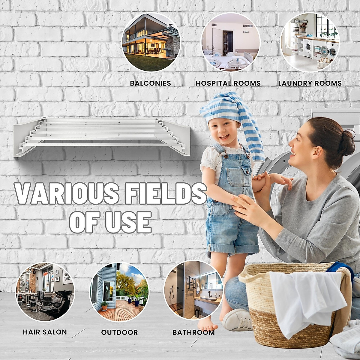 NEBU Clothes Laundry Drying Rack 28”- an Elegant Wall-Mounted Hanger, Folding Stainless Steel Collapsible, Space Saver with 12 Linear feet, Drying Capacity 27lbs