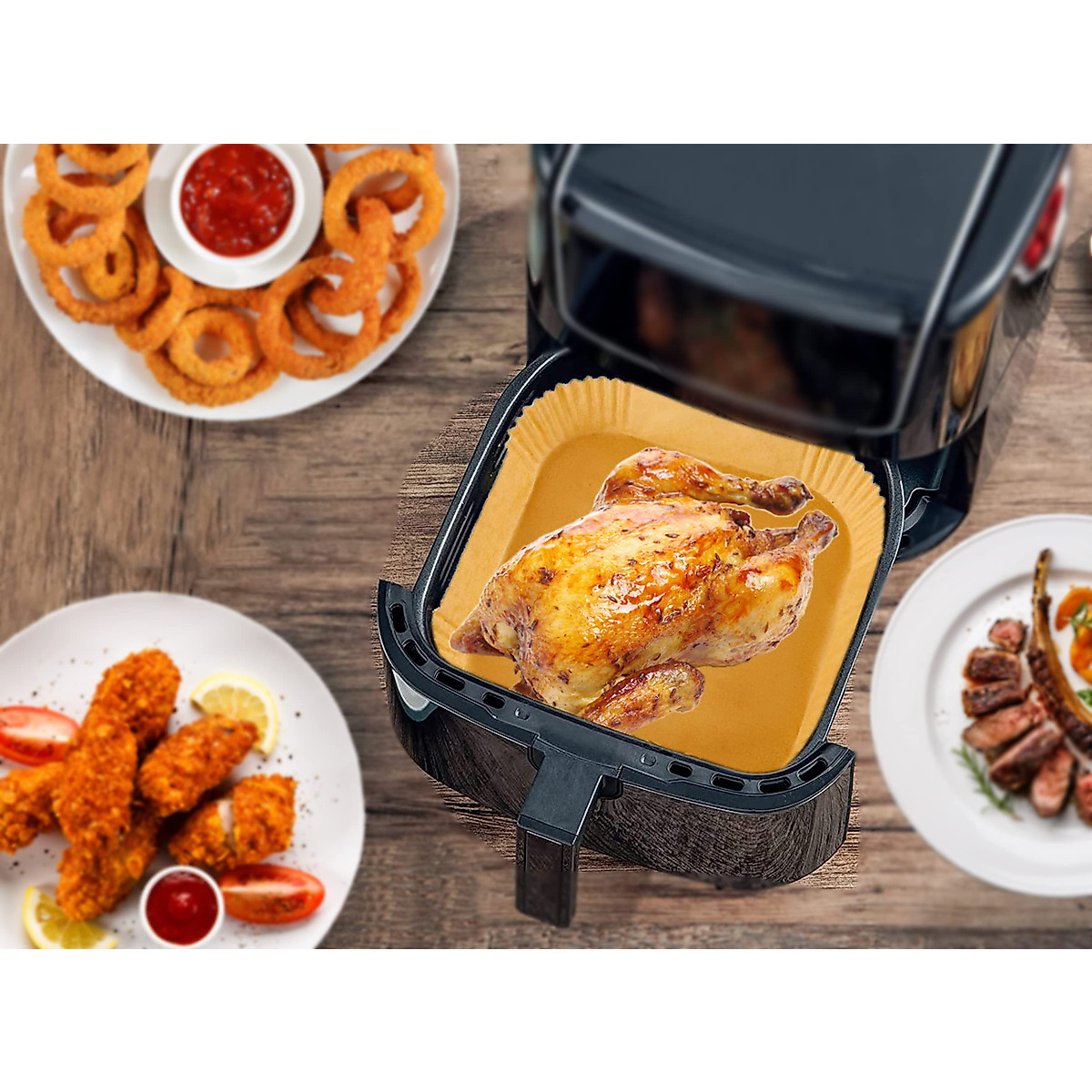 8.9 inch Air Fryer Disposable Paper Liner for Power XL,Gowise USA,Philips Air Fryer,100 Pcs Square Air Fryer Parchment Liners for 5-7QT Air Fryer,Non-stick Liners for Air Fryer,Air Fryer Accessories