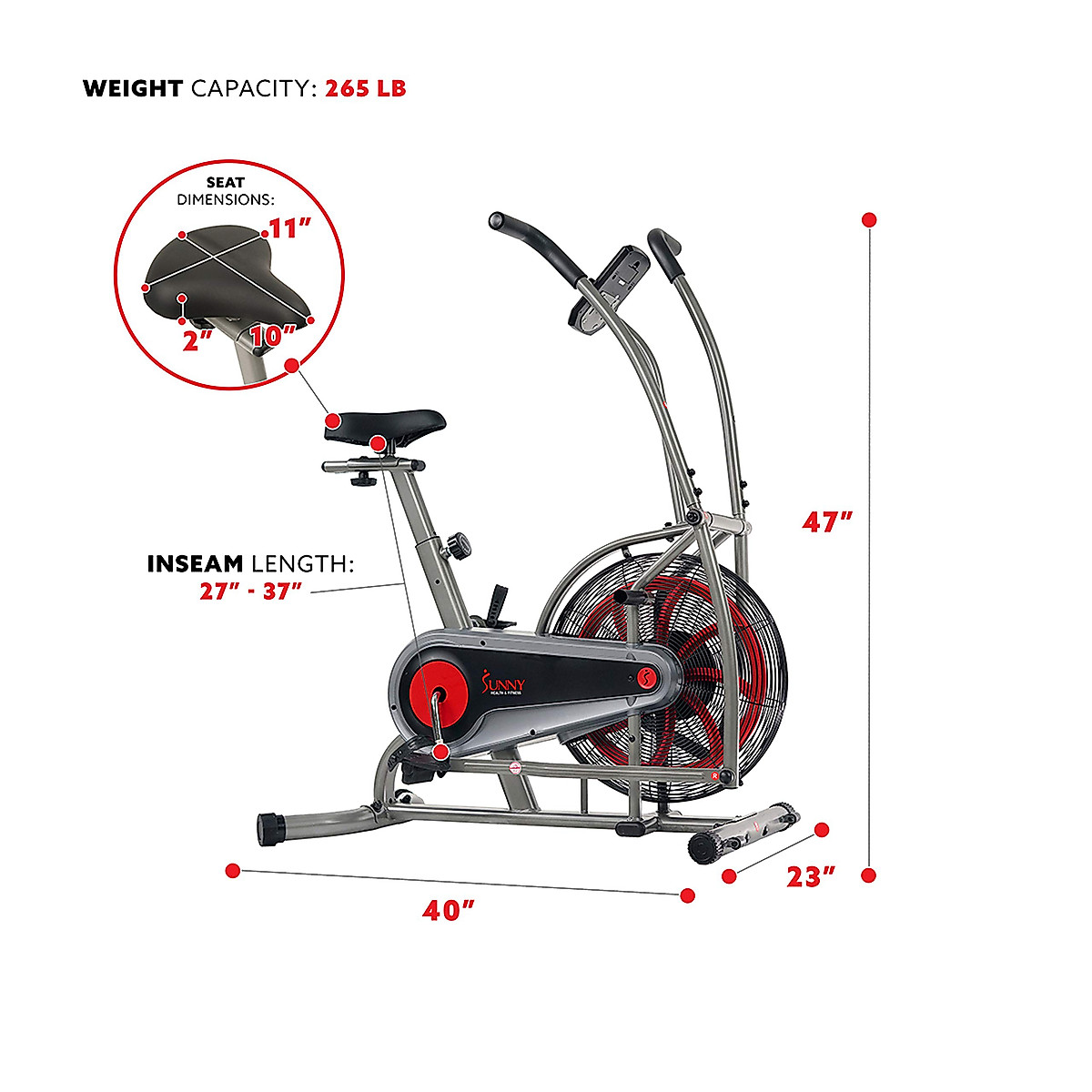 Sunny Health & Fitness Motion Air Bike, Fan Exercise Bike with Unlimited Resistance and Tablet Holder - SF-B2916,Black