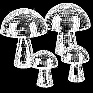 Mushroom Disco Ball Silver Mirror Disco Mushroom Glitter Disco Balls Mushroom Disco Party Decorations Party Favors Supplies for Stage Home (4)