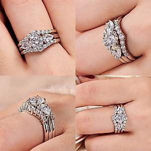 Wuziwen 1 Carat Wedding Ring Set for Women 3Pcs Engagement Rings CZ 925 Sterling Silver Size 8