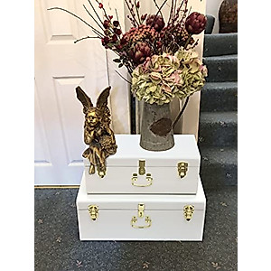 Vixdonos Decorative Metal Box Storage Trunks Set of 2 College Dorm Chest with Lock Hole,23.7X14.2X9.5 Inches(White)