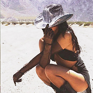 Disco Ball Western Cowboy Hat - Women Men Silver Mirrored Sparkly Cowgirl Hat for Cosplay Party Size:L