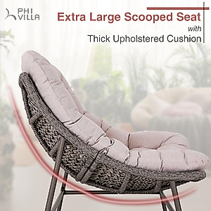 PHI VILLA Outdoor Papasan Chairs Set of 2, Oversized Scoop Wicker Chairs with Cushions & Steel Frame, Double Comfy Conversation Reading Chairs Furniture for Apartment Patio, Porch, Deck, Balcony