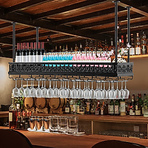 VEVOR Ceiling Wine Glass Rack, 35.8 x 13 inch Hanging Wine Glass Rack, 18.9-35.8 inch Height Adjustable Hanging Wine Rack Cabinet, Black Wall-Mounted Wine Glass Rack Perfect for Bar Cafe Kitchen