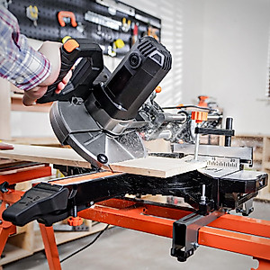 DOVAMAN 10in Sliding Miter Saw, Multi-use w/ 3 Blades, 15A Miter Saw, 4500/3200RPM, Ambidextrous Use, 0-45° Bevel Laser Cut, Max Cut 3.5x13.4in, 9 Positive Stops, for Cutting Wood, PVC or Soft Metal