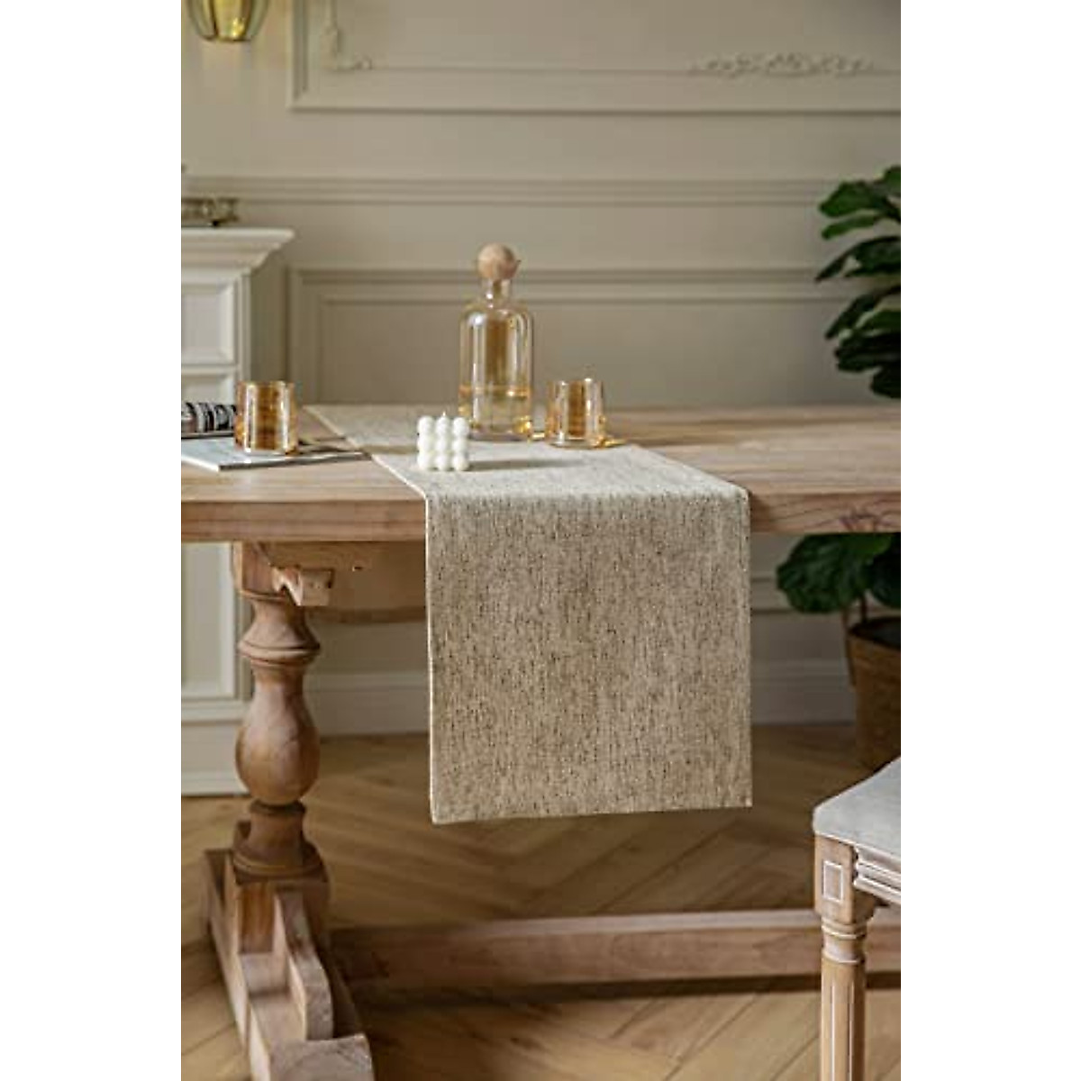 ZeeMart Burlap Style Farmhouse Table Runners 36 Inches Long, Beige Rustic Woven Dining Table Runner for Everyday Use, 14x36 Inches, Oatmeal Beige