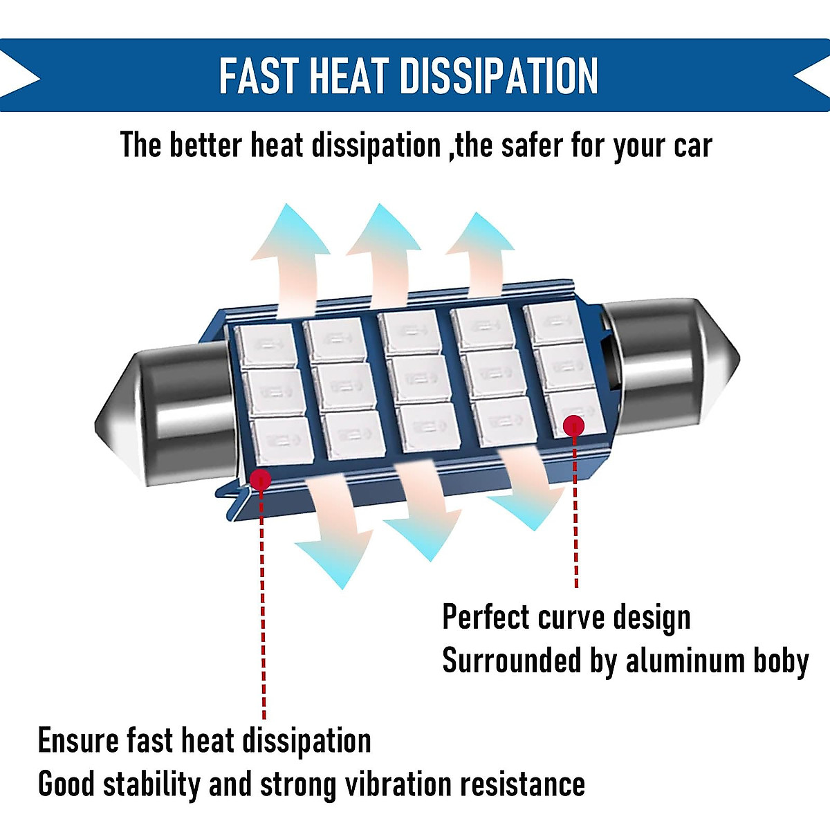 ZKFAR Pack-4 42mm LED Bulbs Extremely Bright, 3014 Chipsets 400LM for LED Interior Dome Map Door Lights Bulbs (Blue)