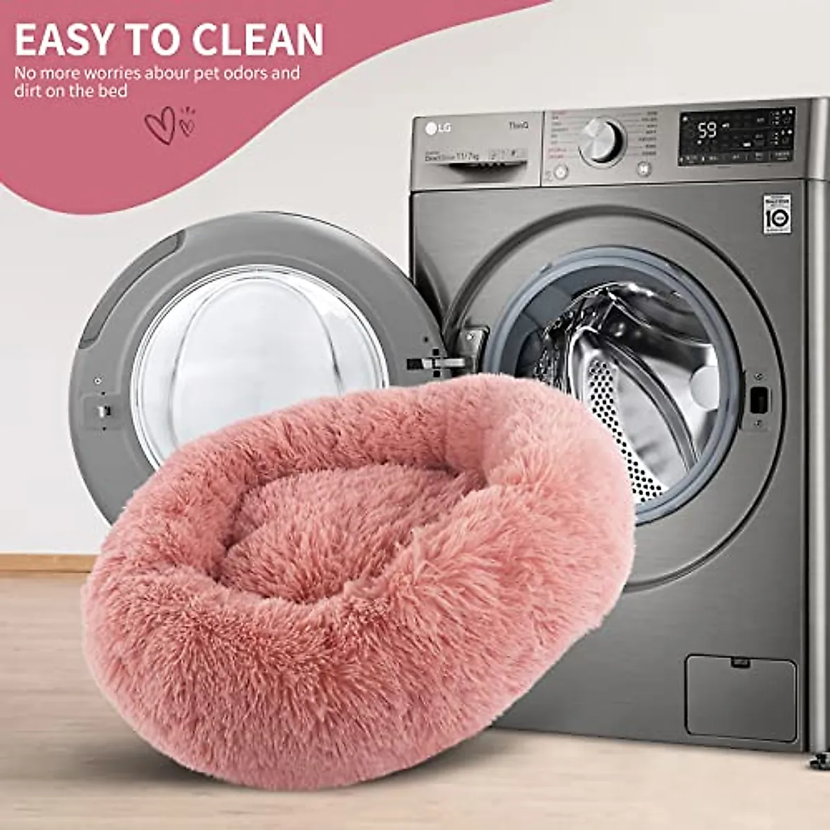 ZEJEUER Cat Bed, Small Dog Bed, Round Donut Washable Plush Fluffy Faux Fur Soft Cushion Beds for Indoor Pets